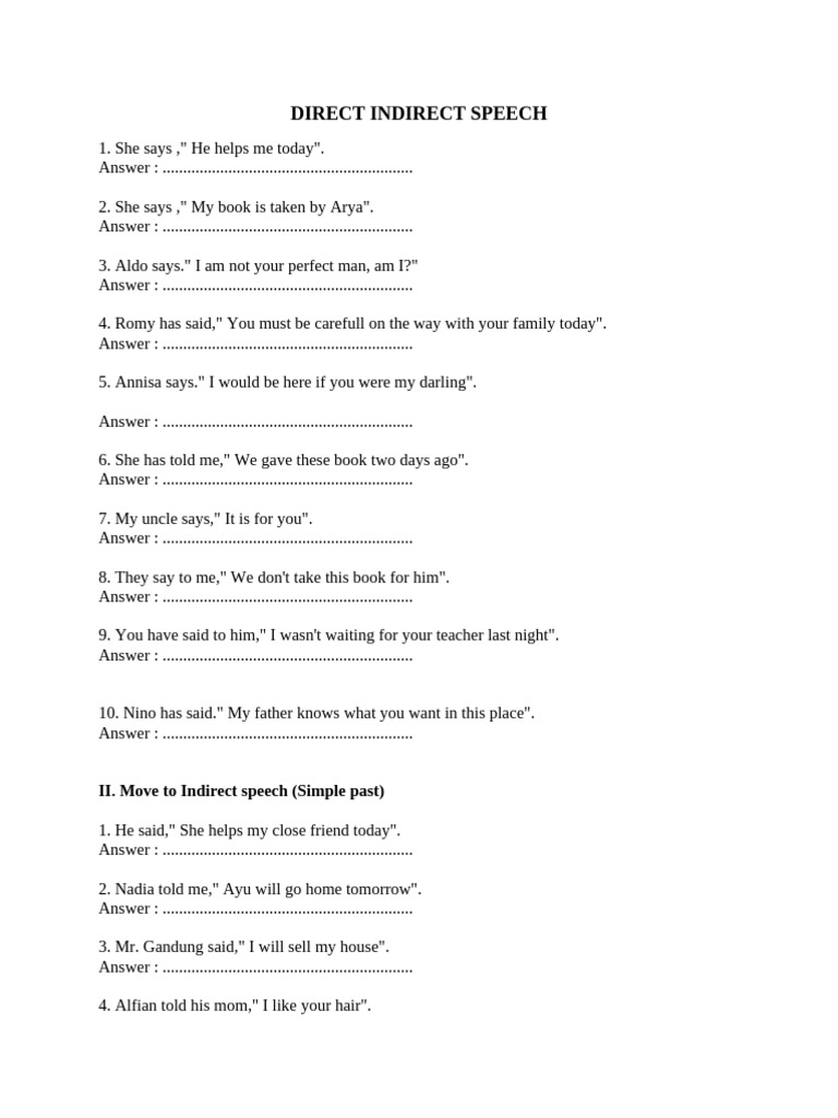 Direct Indirect Speech | PDF | Games & Activities