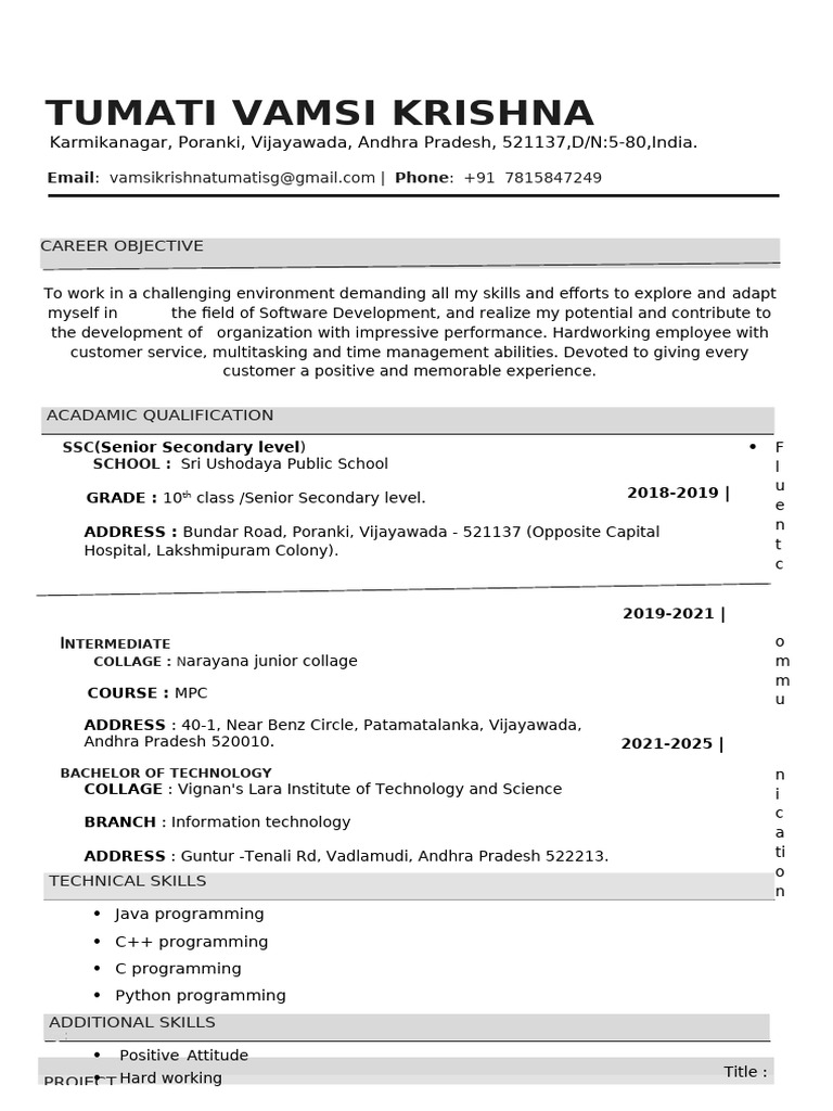 Vamsi Krishna's Resume Final | PDF