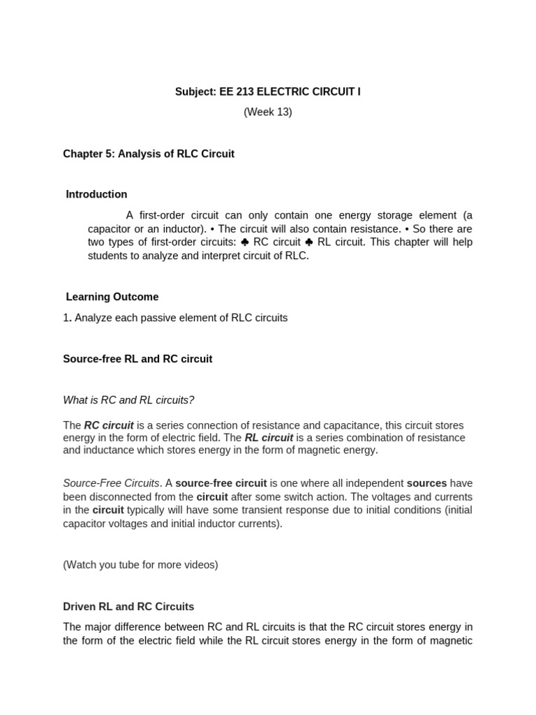RLC Circuit Analysis and Applications | PDF | Electrical Network ...