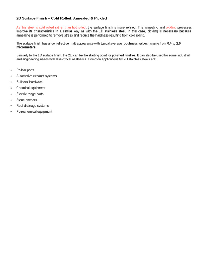 2D Surface Finish - Cold Rolled, Annealed & Pickled Stainless Steel ...