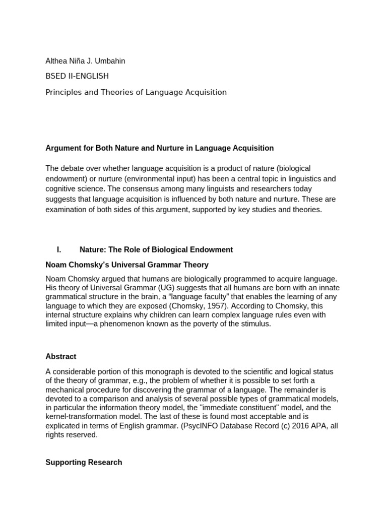 Language Acquisition: Nature Vs Nurture | PDF | Language Acquisition ...