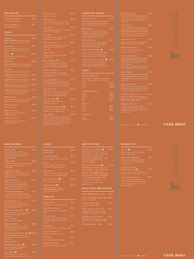 Diverse Food Menu with Tapas & Mains | PDF | Sushi | Sauce