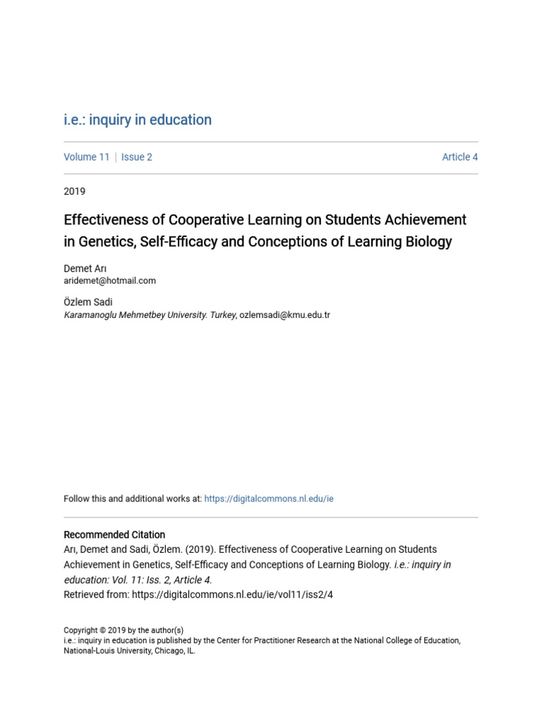 Effect of Cooperative Learning... | PDF | Self Efficacy | Science