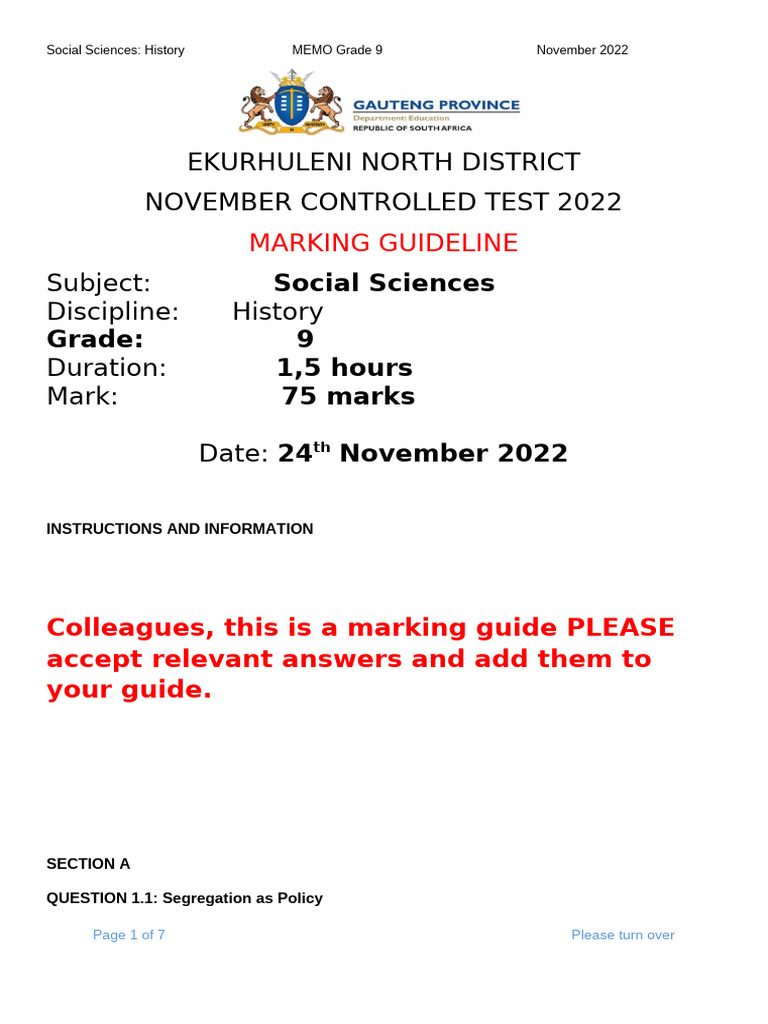 Ss g9 History Nov 2022 Memo-2 | PDF | Politics
