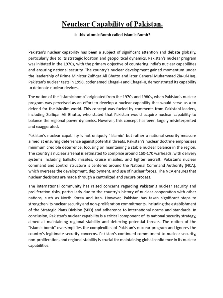 Pakistan's Nuclear Capability Explained | PDF | Nuclear Weapons | Pakistan
