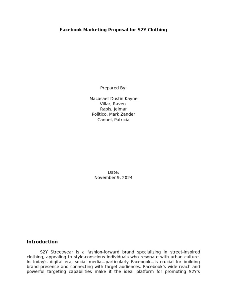 Facebook Marketing Proposal For S2Y Clothing | PDF | Advertising | Brand