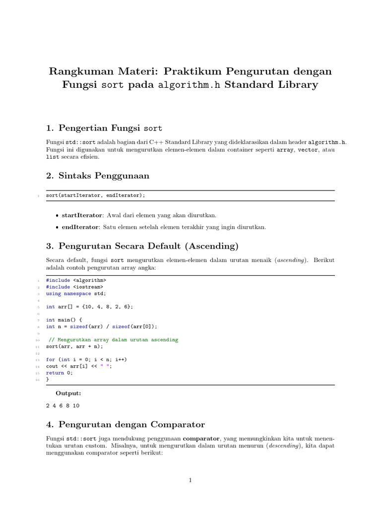 Pengurutan Fungsi Sort - Algoritma Pemrograman | PDF