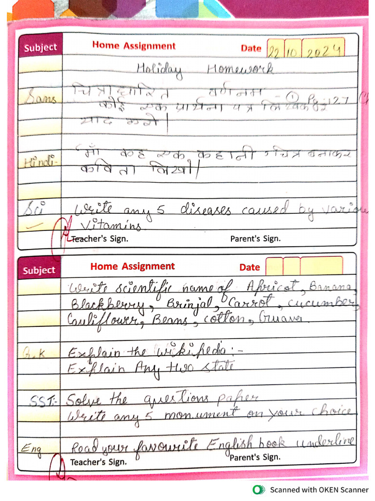 Holiday Homework (Diwali) 7th Class | PDF