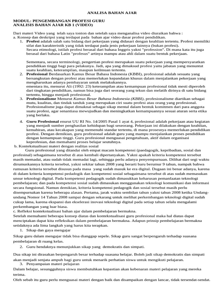 Bahan Ajar KB 1 Pengembangan Profesi Guru | PDF