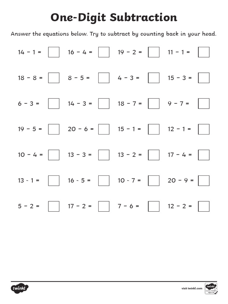 One-Digit Subtraction Practice | PDF