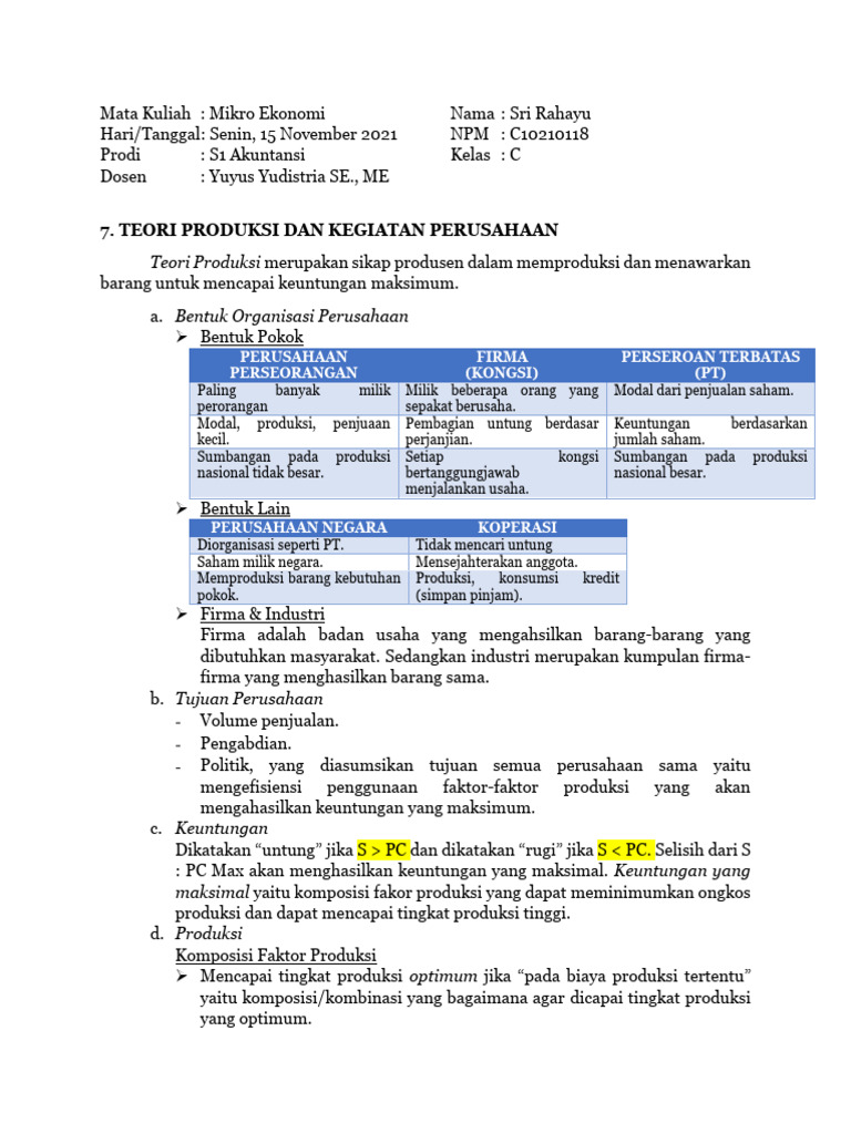 Mikro Ekonomi - Tugas Pertemuan 9 - Sri Rahayu - Ak (C) | PDF ...