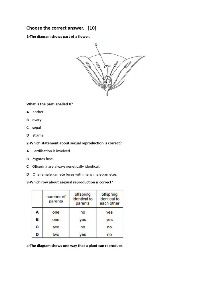 Choose The Correct Answer. (10) : 1-The Diagram Shows Part of A Flower ...
