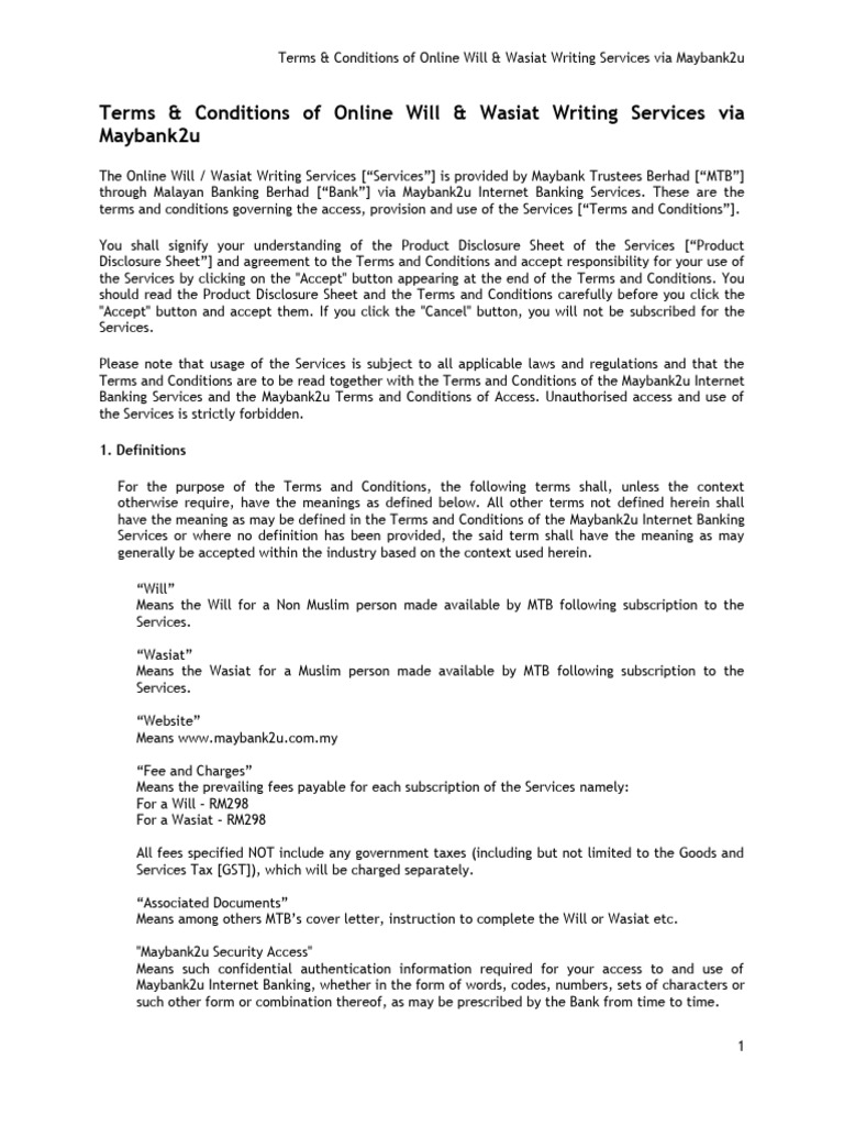 Online-Will-Wasiat TNC 271113 | PDF | Indemnity | License