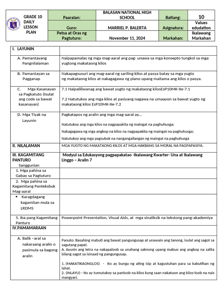 Lesson Plan 7.1,7.2, Nov. 11 | PDF