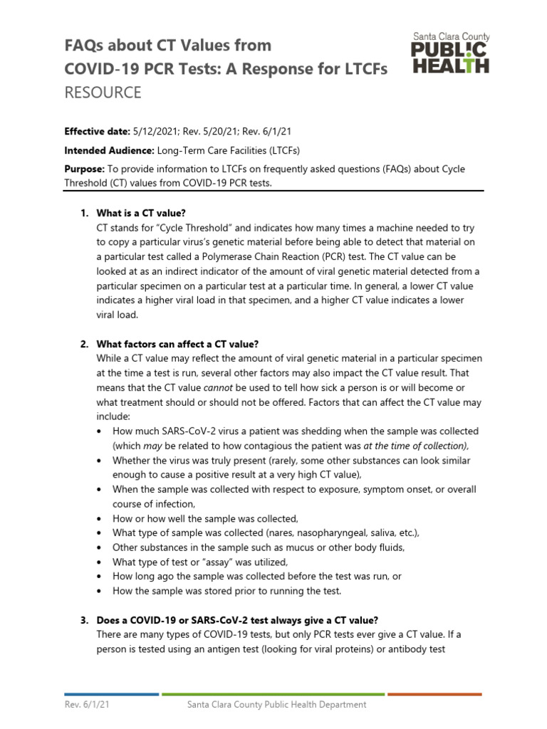 FAQs CT Values From Covid 19 PCR Tests | PDF | Virology | Medical ...