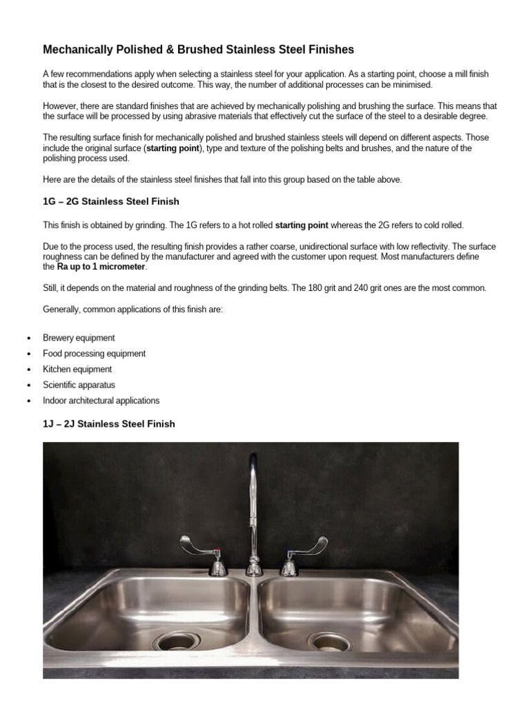 Mechanically Polished & Brushed Stainless Steel Finishes | PDF ...