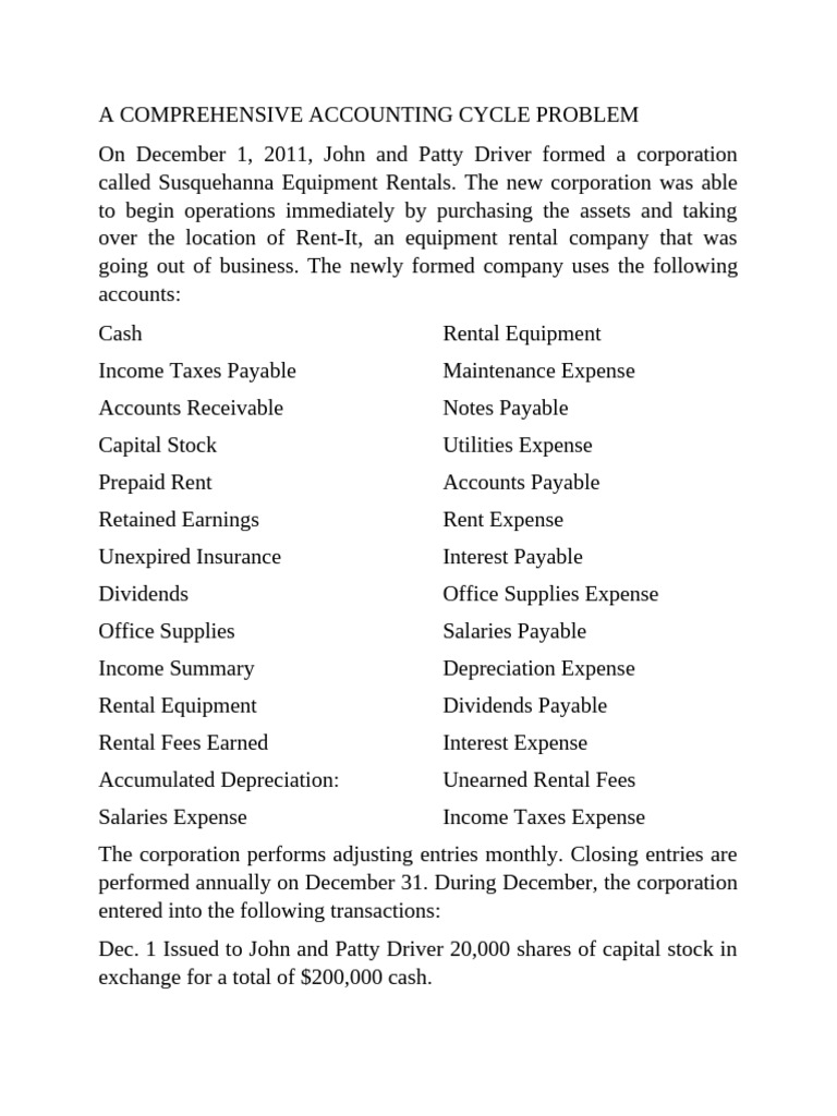 A Comprehensive Accounting Cycle Problem | PDF | Expense | Debits And ...