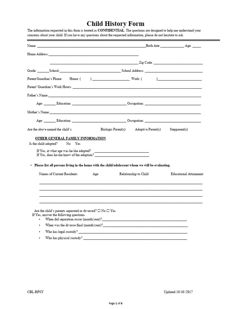 Childs-Intake-Form | PDF | Mental Disorder | Substance Abuse