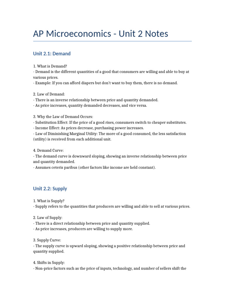 AP Microeconomics Unit 2 Notes Final | PDF | Elasticity (Economics ...