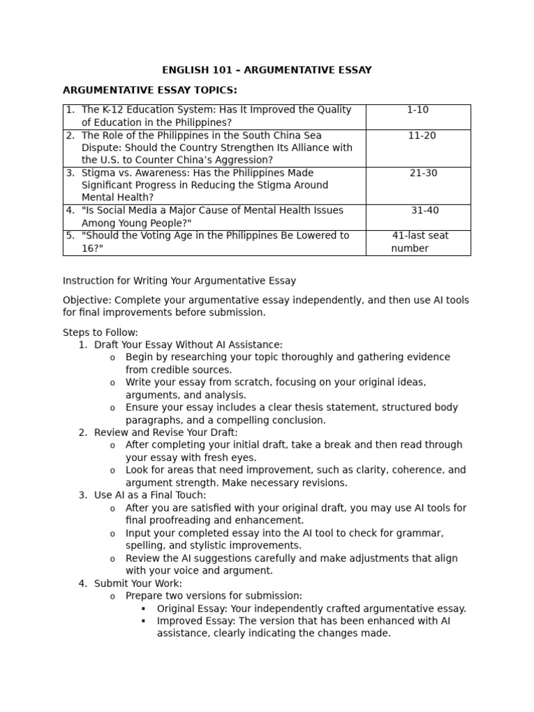 English 101 Argumentative Essay | PDF | Essays | Argument