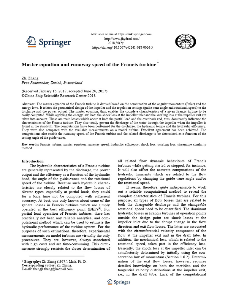 Master Equation for Francis Turbine Efficiency | PDF | Vortices | Turbine
