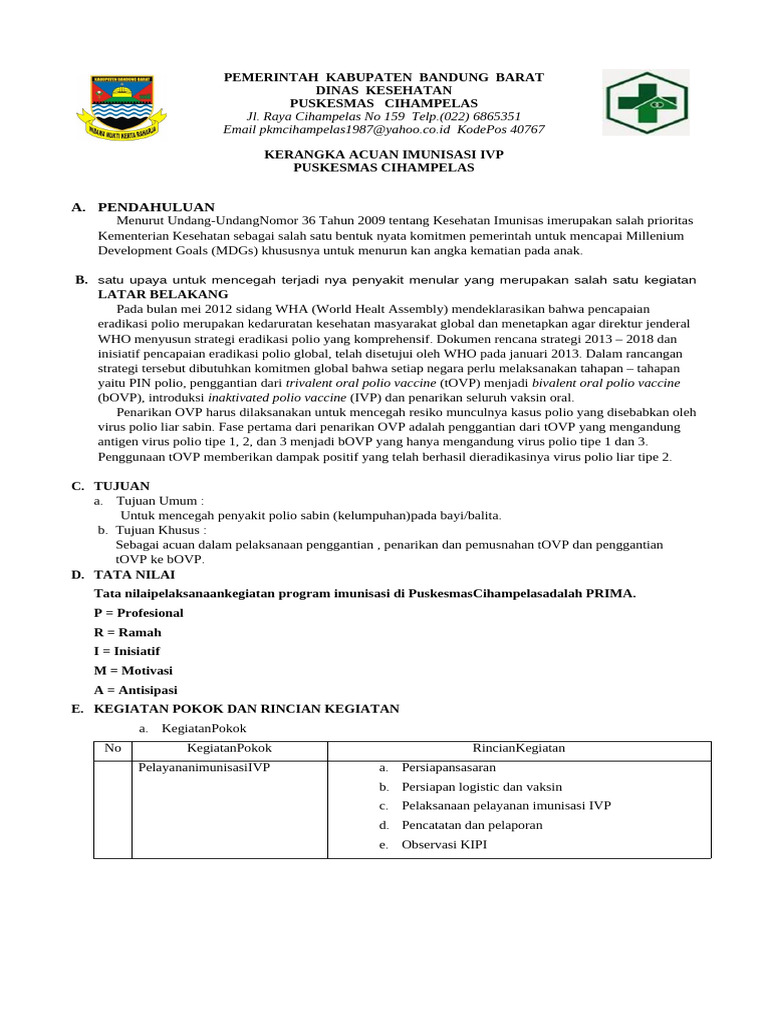 Kerangka Acuan Imunisasi Ivp | PDF