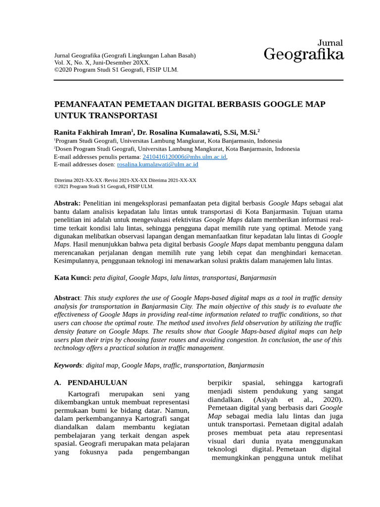 Pemanfaatan Pemetaan Digital Berbasis Google Map Untuk Transportasi | PDF