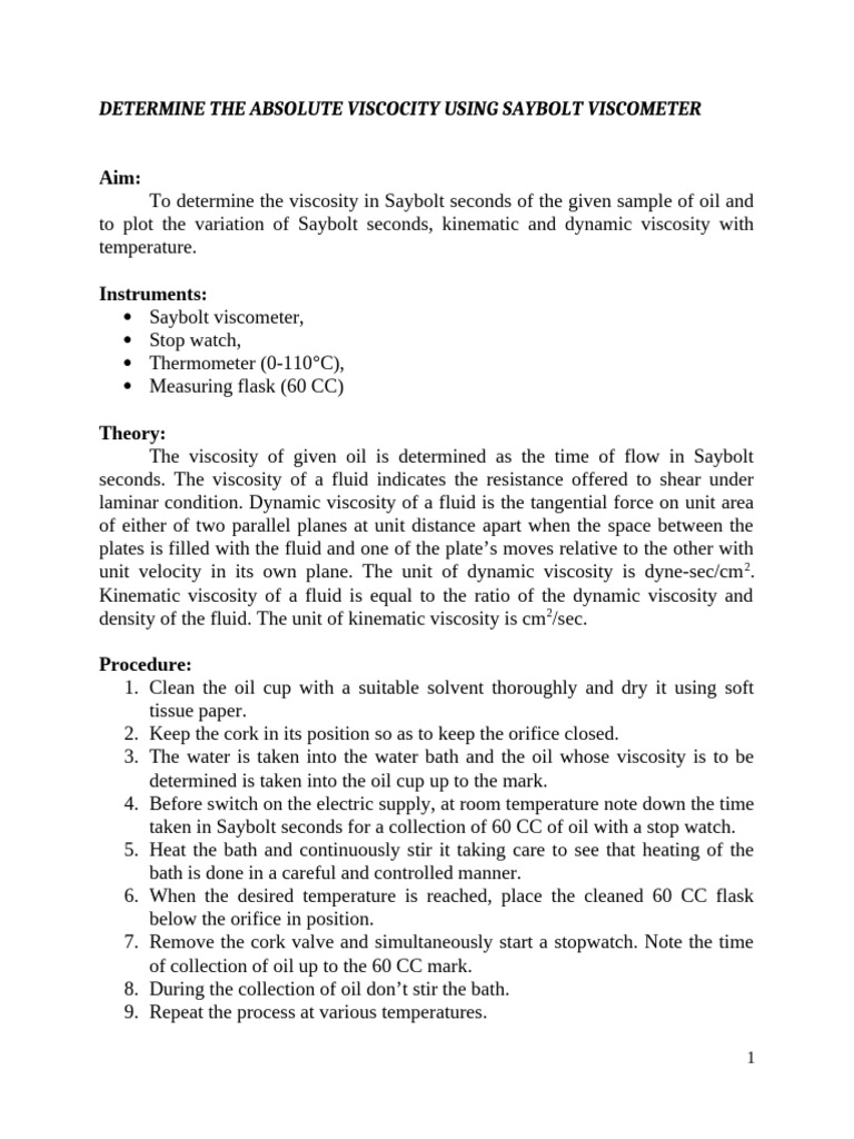 Saybolt Viscometer 1 | PDF | Viscosity | Gases