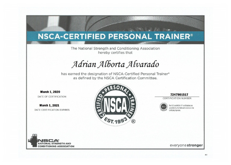 Certificado NSCA | PDF
