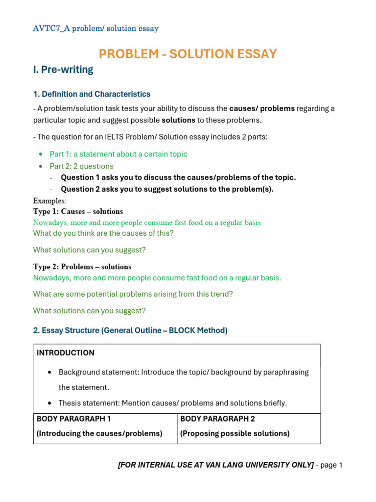AVTC7 - Lesson 24 - Task 2 - Problem and Solution Essay - Before Class | PDF | Agriculture ...