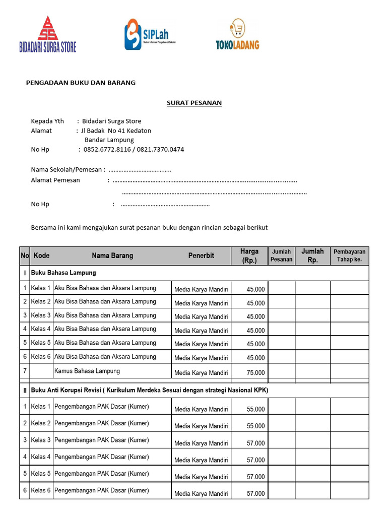 250.000 - Replika Burung Garuda - SD - Surat Pesanan Arkas 2025 | PDF
