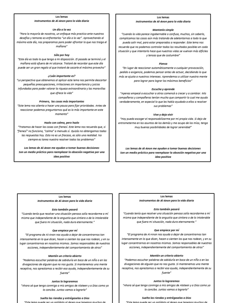 Lemas de Al-Anon para la vida diaria | PDF | Relaciones personales ...