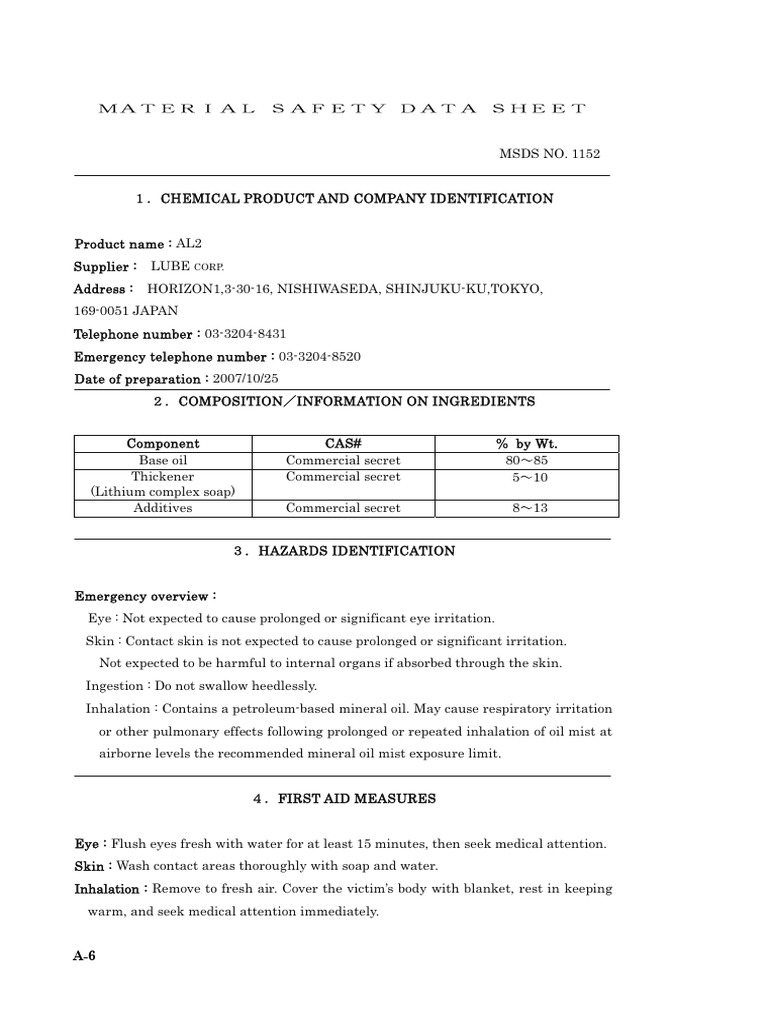 AL2-7 Grease PDF | PDF | Personal Protective Equipment | Toxicity