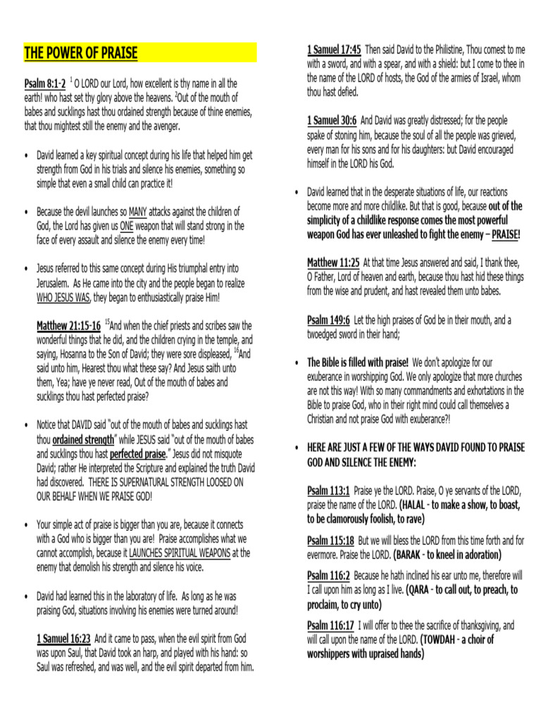 The Power of Praise | PDF | David | Salvation