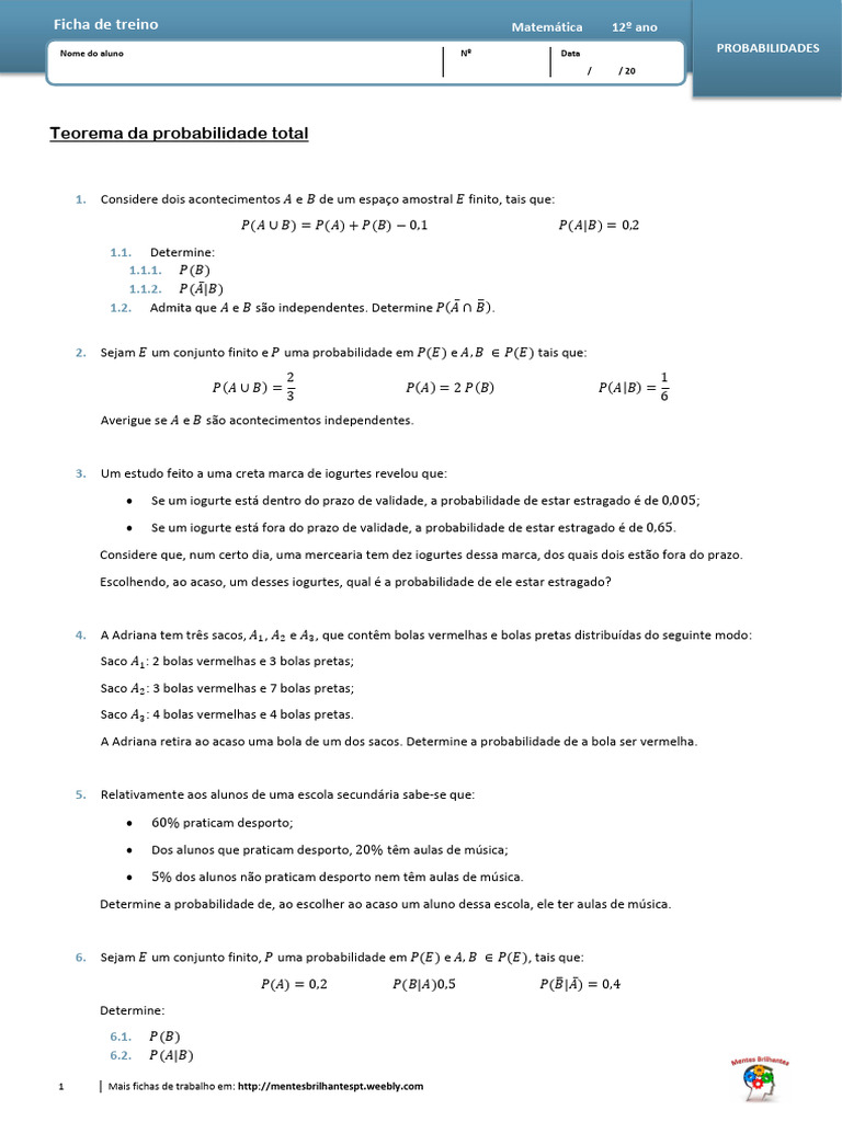 5 Teorema Da Probabilidade Total | PDF | Matemática | Conceitos matemáticos
