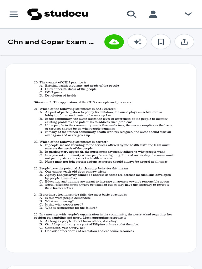 CHN and Copar Exam Complete - Pre Final Exam On CHD Name - Studocu | PDF