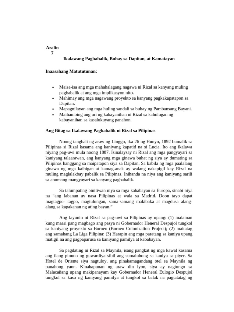 Aralin-7 Life and Works of Rizal | PDF