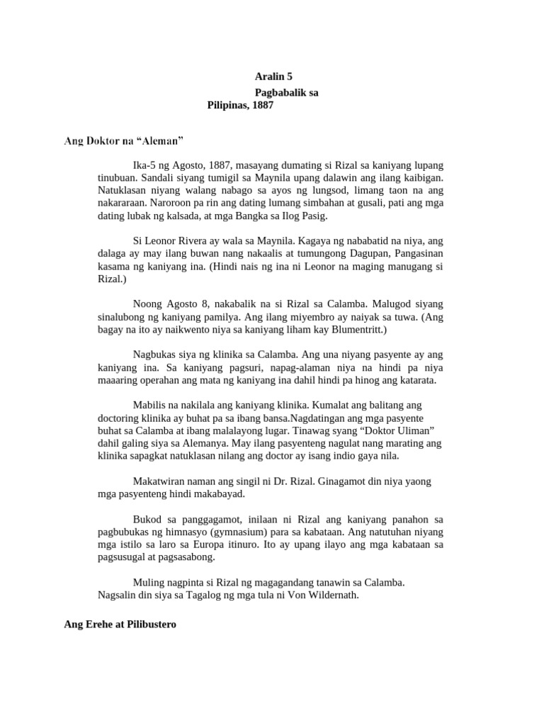 Aralin-5 Life and Works of Rizal | PDF