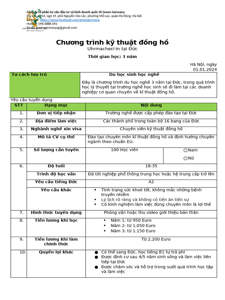 DHN Kĩ Thuật Đồng Hồ (Uhrmacher) | PDF