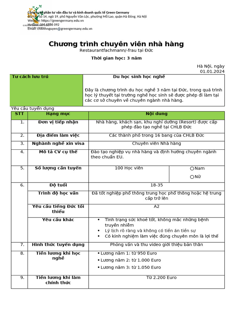 DHN Nhà Hàng (Restaurantfachmann-Frau) | PDF