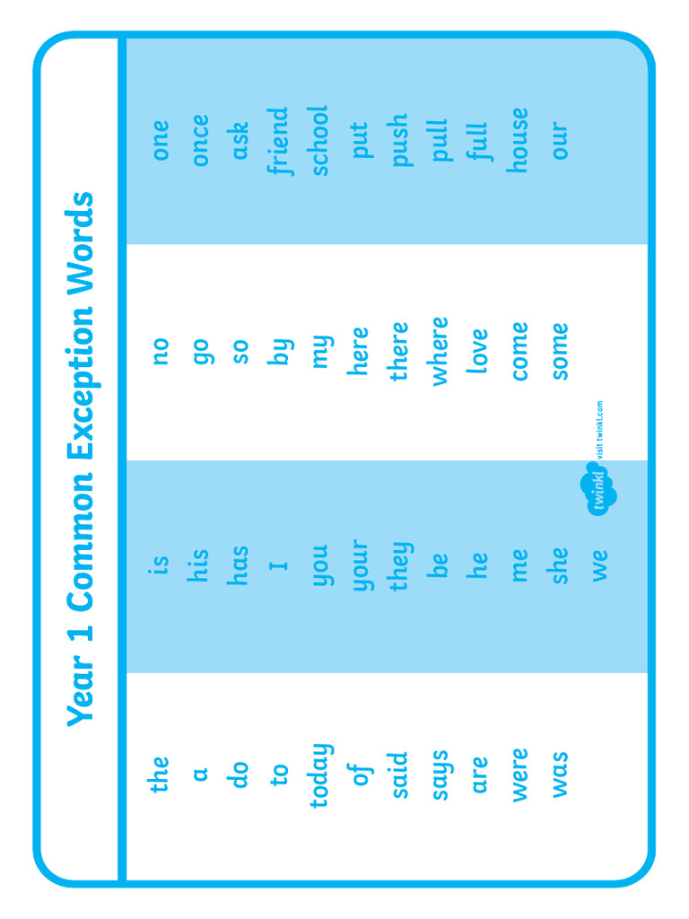 Y1 Common Exception Words | PDF