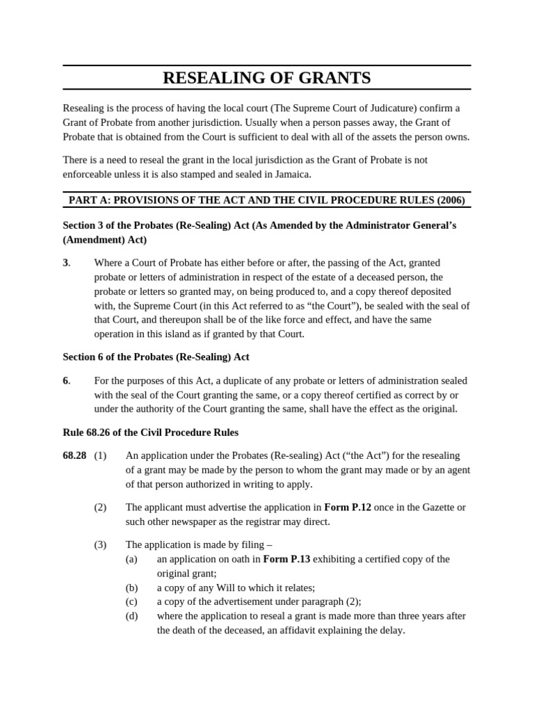 RESEALING OF GRANTS | PDF | Probate | Private Law