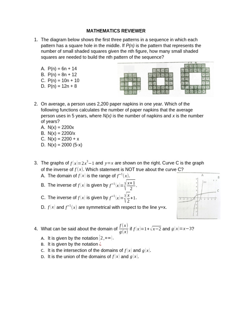 NAT Review Material MATHEMATICS | PDF | Function (Mathematics) | Square ...
