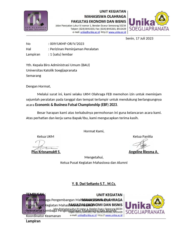 Surat Peminjaman Peralatan EBF | PDF