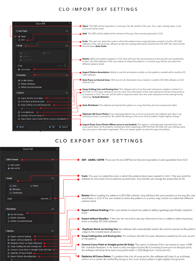 CLO DXF Import Export Settings | PDF