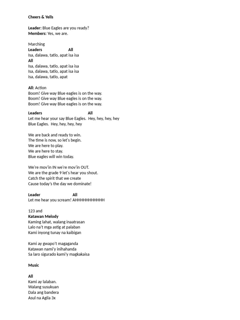 Cheers & Yells Intrams For Grade 9 Curriculum | PDF | Language Arts ...