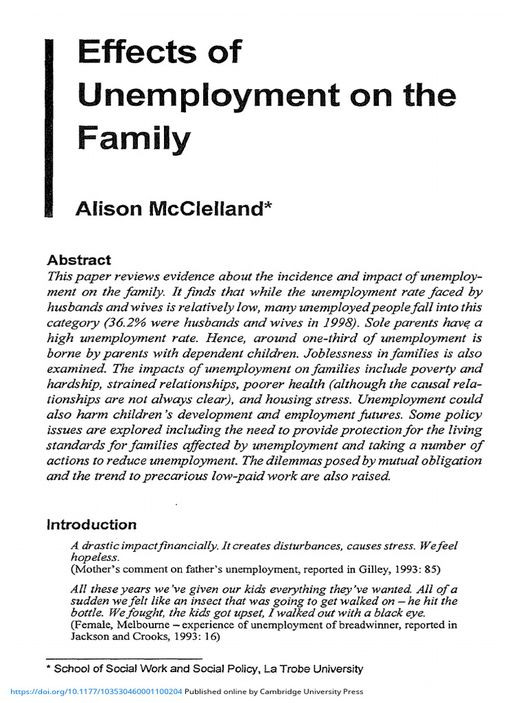 Effects of Unemployment On The Family | PDF | Unemployment | Poverty