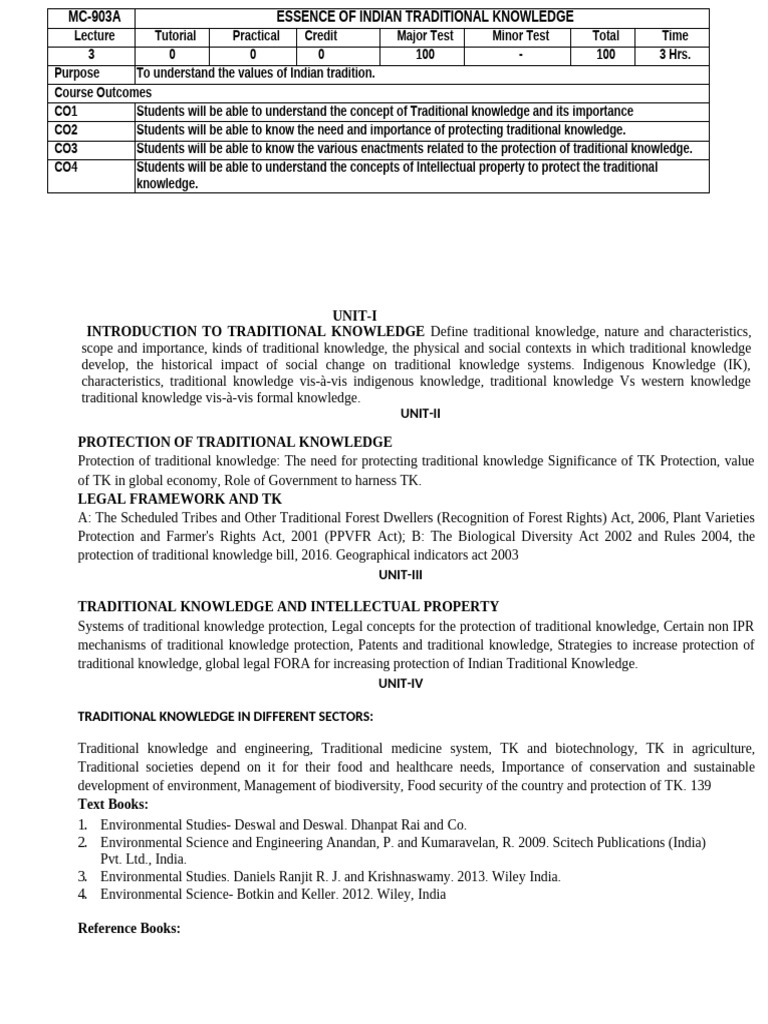 EITK Syllabus | PDF | Traditional Knowledge | Knowledge
