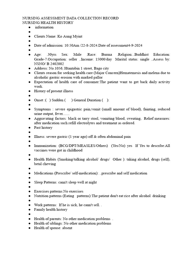 A Khine - Health Assessment and Clinical Reasoning Form | PDF | Dehydration | Clinical Medicine