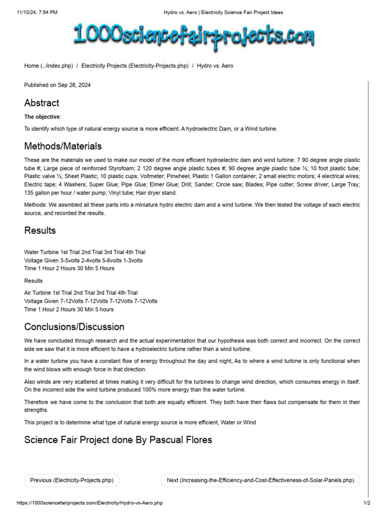 Hydro vs. Aero - Electricity Science Fair Project Ideas | PDF | Energy ...